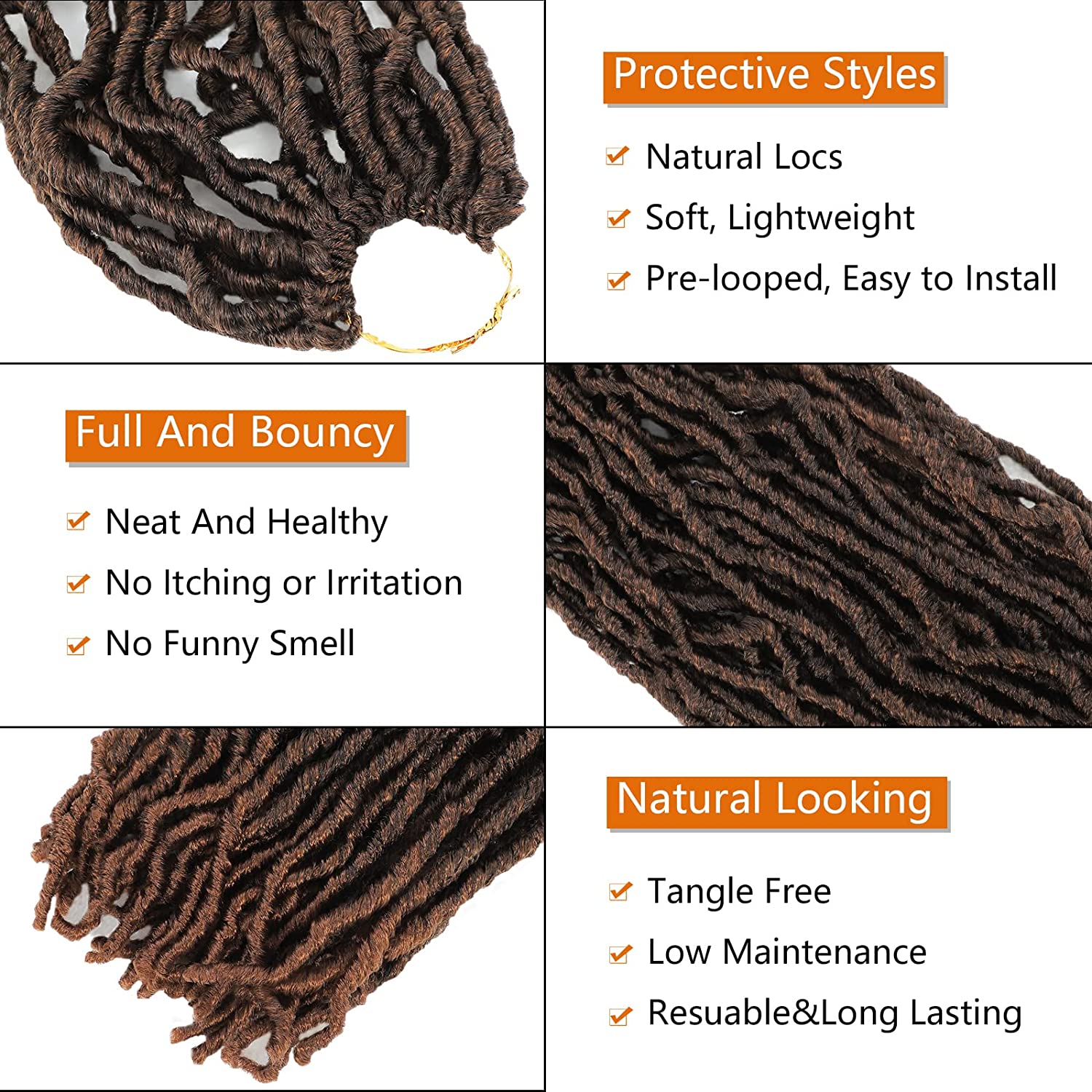 Lihui Soft Locs Crochet Hair 24 Inch 144 Strands Crochet Faux Locs Hair ...