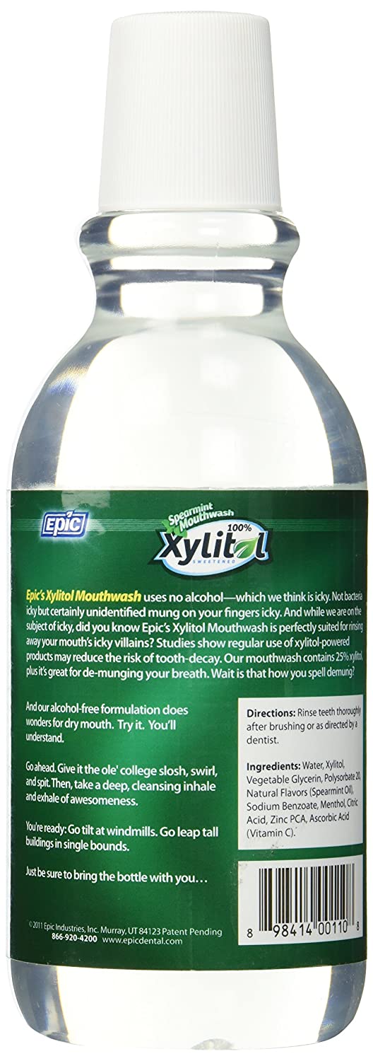 Epic Xyitol Spearmint Flavored Mouthwash, 16-Ounce