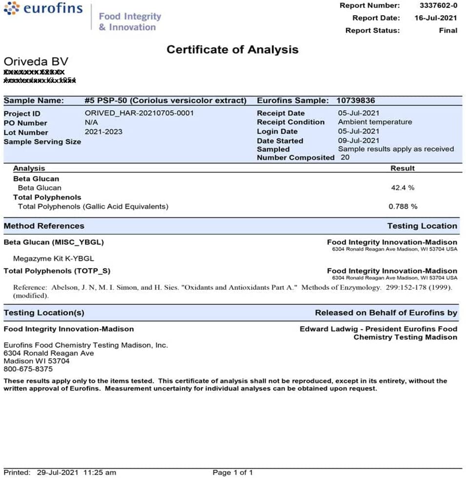 ORIVeDA PSP-50 (Turkey Tail Extract - 180 v-Capsules - Covers Two Months)