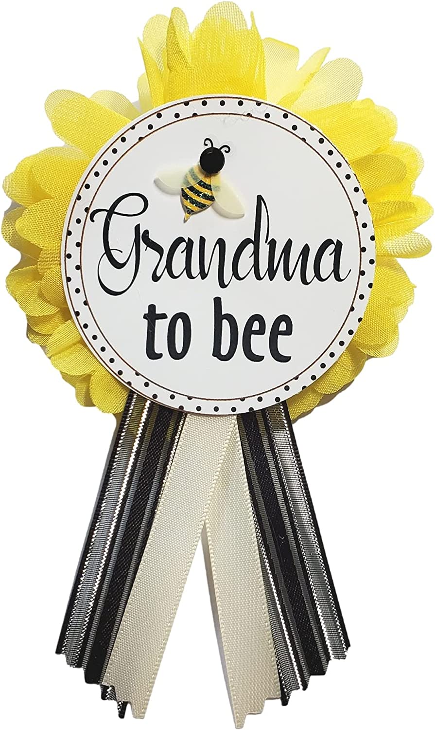 Grandma to Be Pin Bee Baby Shower Badge Corsage Yellow Flower & Black ...