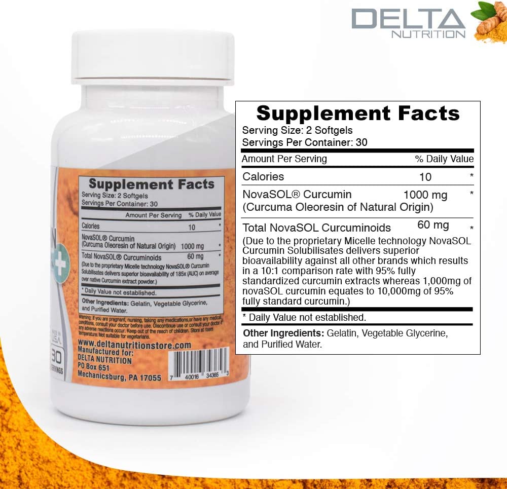 Delta Nutrition Curcumin+ w/NovaSOL Liquid Micelle Technology - 185x ...