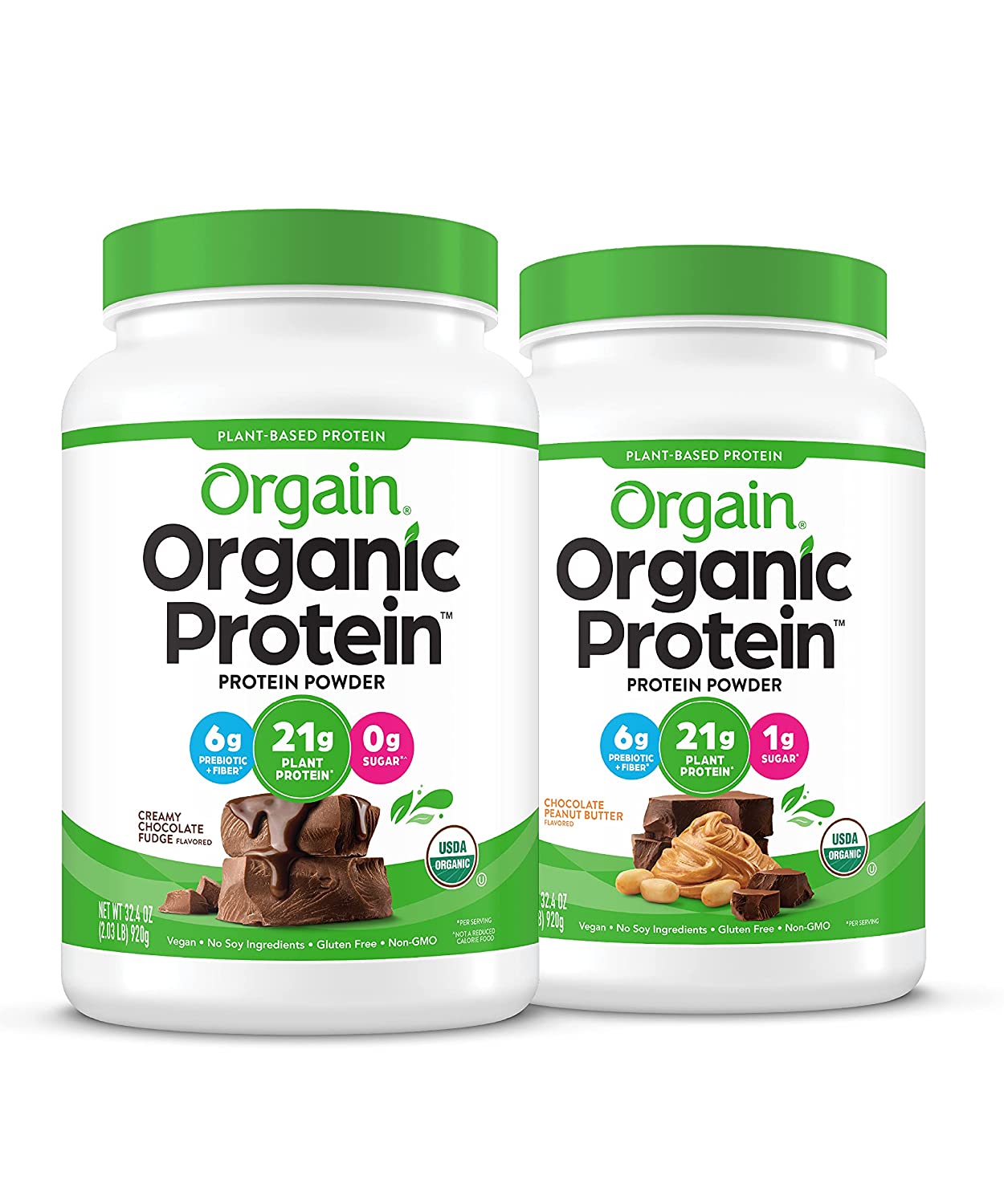 Orgain Bundle - Chocolate and Chocolate Peanut Butter Protein Powder - (20 Servings each) Vegan ...