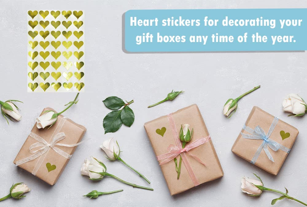 Royal Green Foil Heart Stickers in Gold Heart Shape Labels for Art and ...