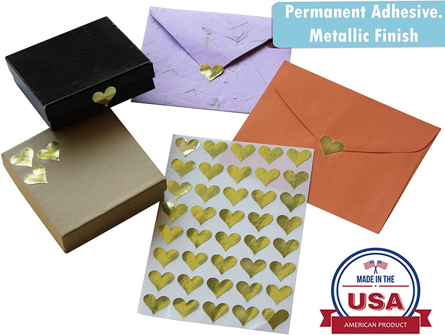 Royal Green Foil Heart Stickers in Gold Heart Shape Labels for Art and ...