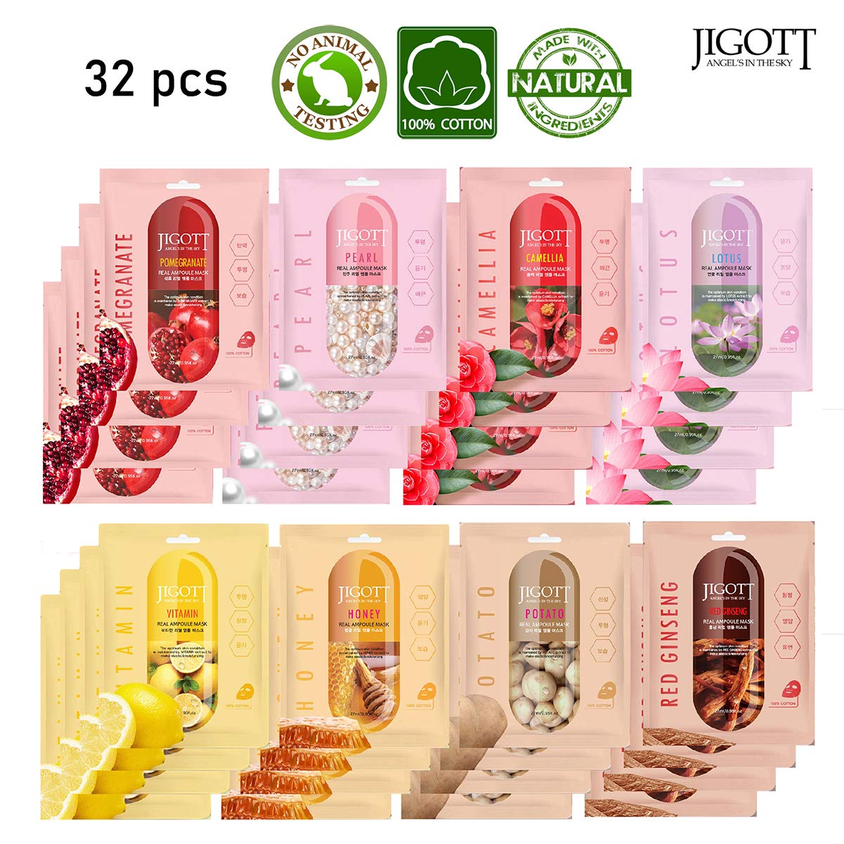 Jigott Korea Skin Care Real Ampoule Full Face Facial Mask Pack 4 of ...