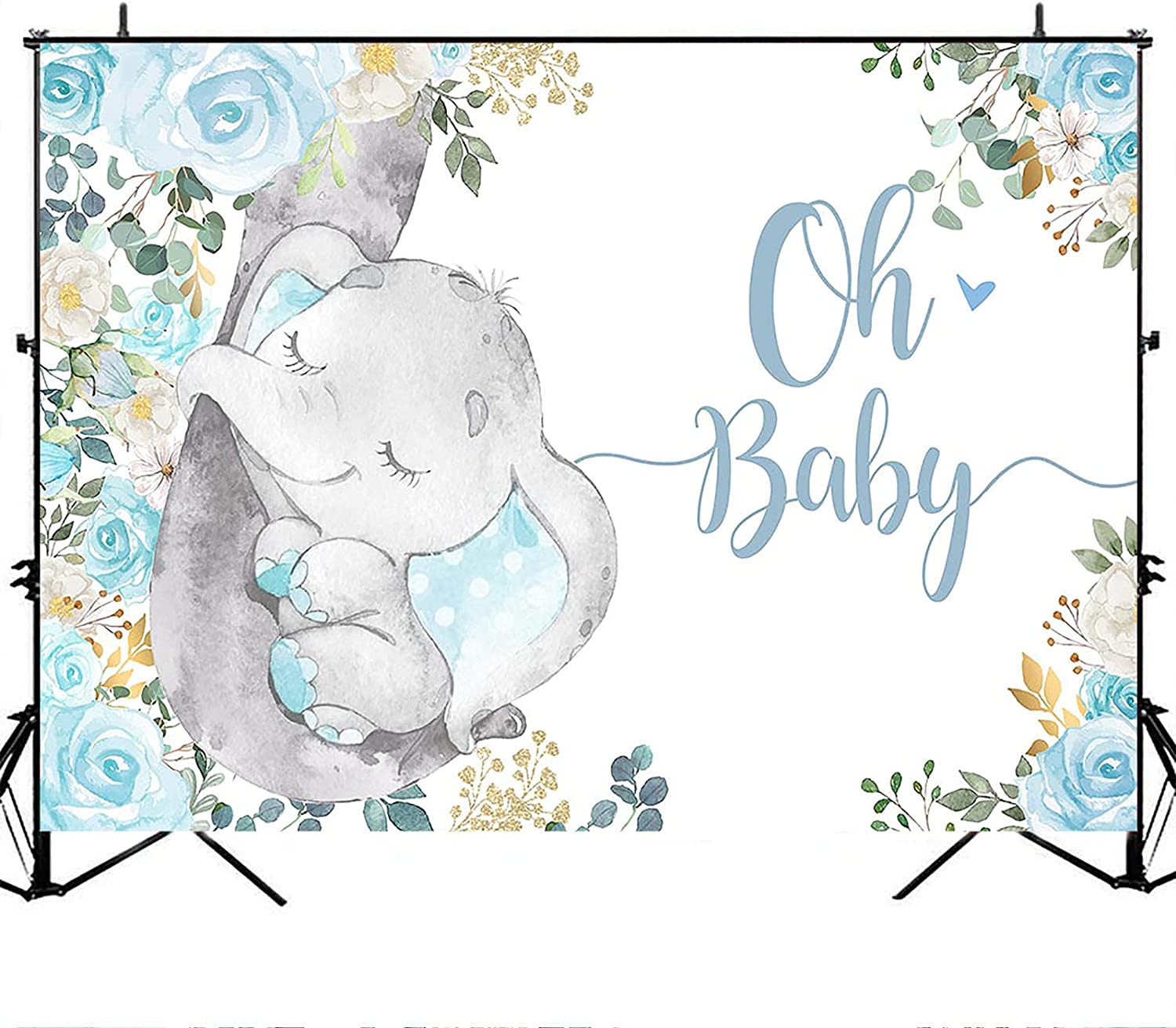 Avezano Little Elephant Baby Shower Backdrop Oh Baby Blue Elephant Baby ...