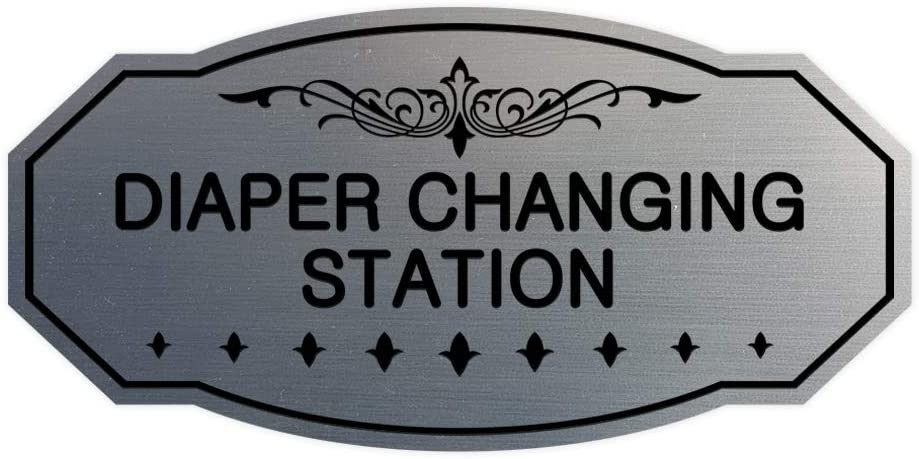 Signs ByLITA Victorian Diaper Changing Station Sign(Brushed Silver) - Large