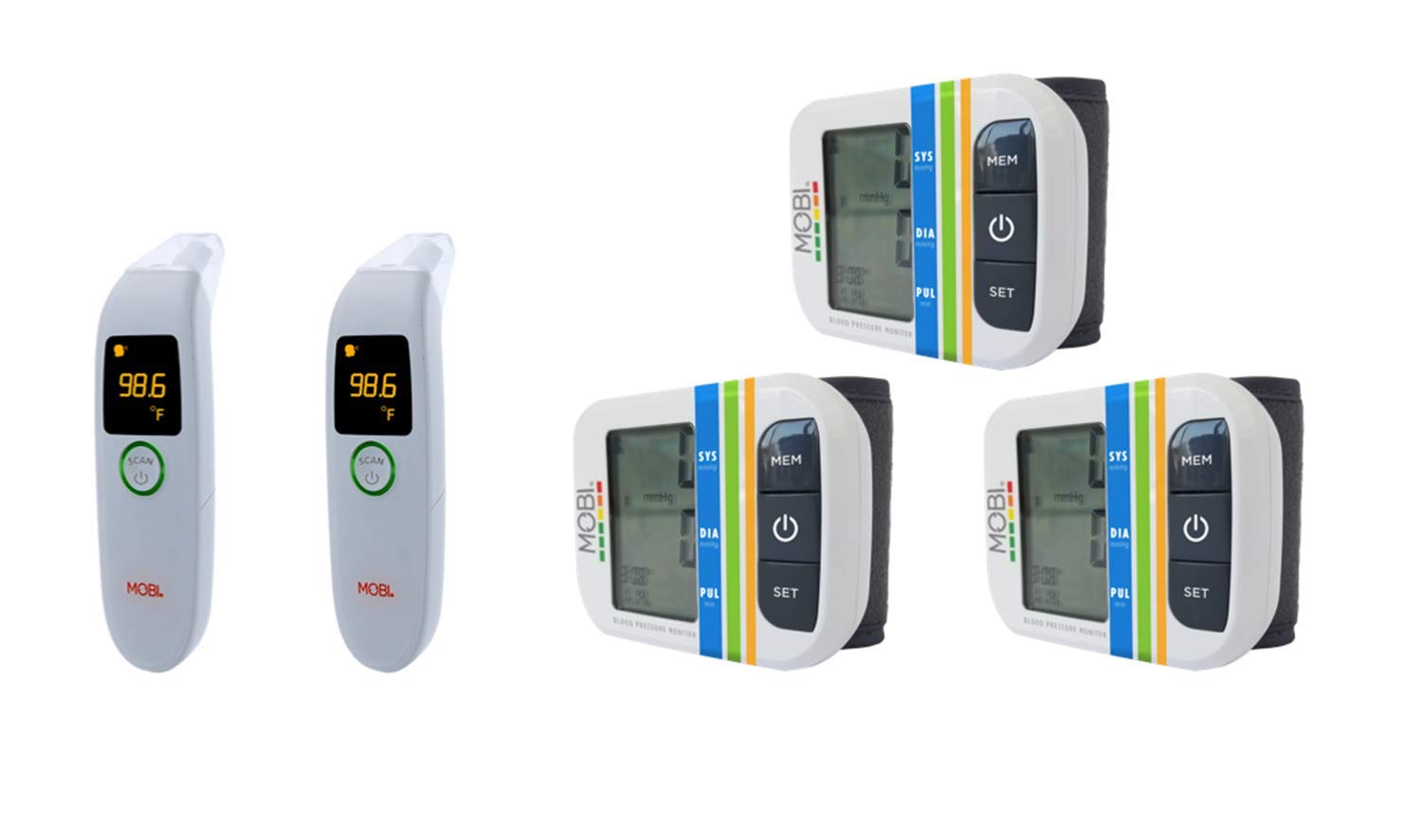 Fever Tracker Digital Thermometer & Wrist Blood Pressure Monitor 2 Pack Kit