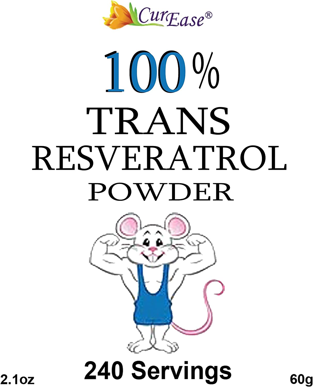 CurEase 100% Pure Trans Resveratrol Powder 240 Servings (60 Grams ...
