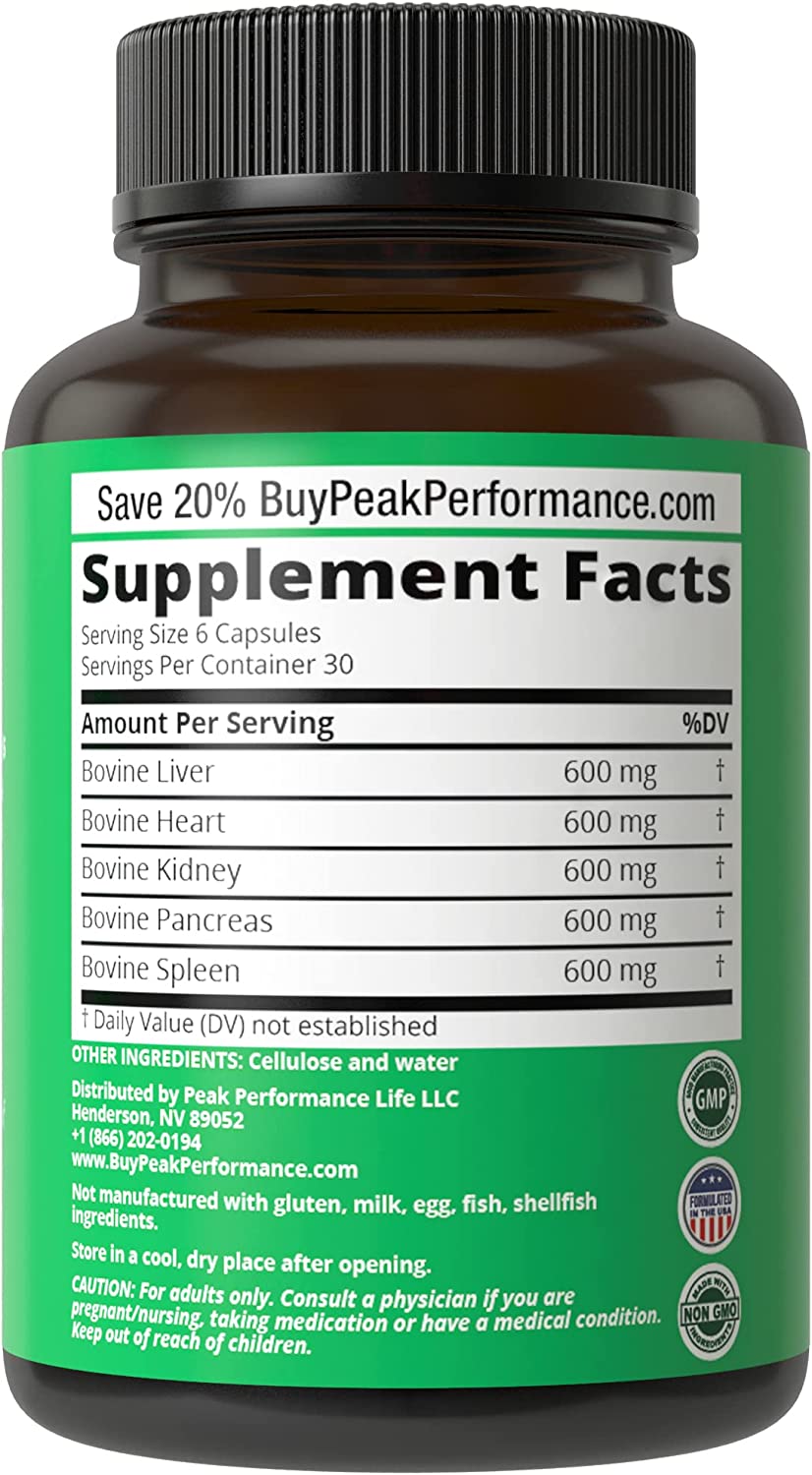 Grass Fed Beef Organ Complex (180 Capsules) by Peak Performance ...
