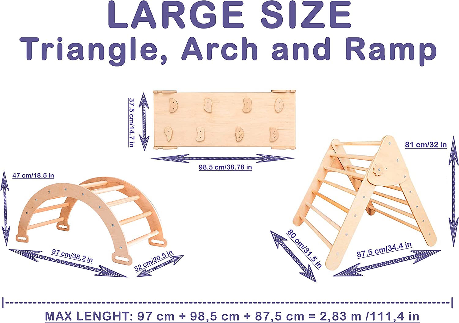 Woodandhearts (Set of 3 Triangle for Kids Toddlers Rock with ramp ...