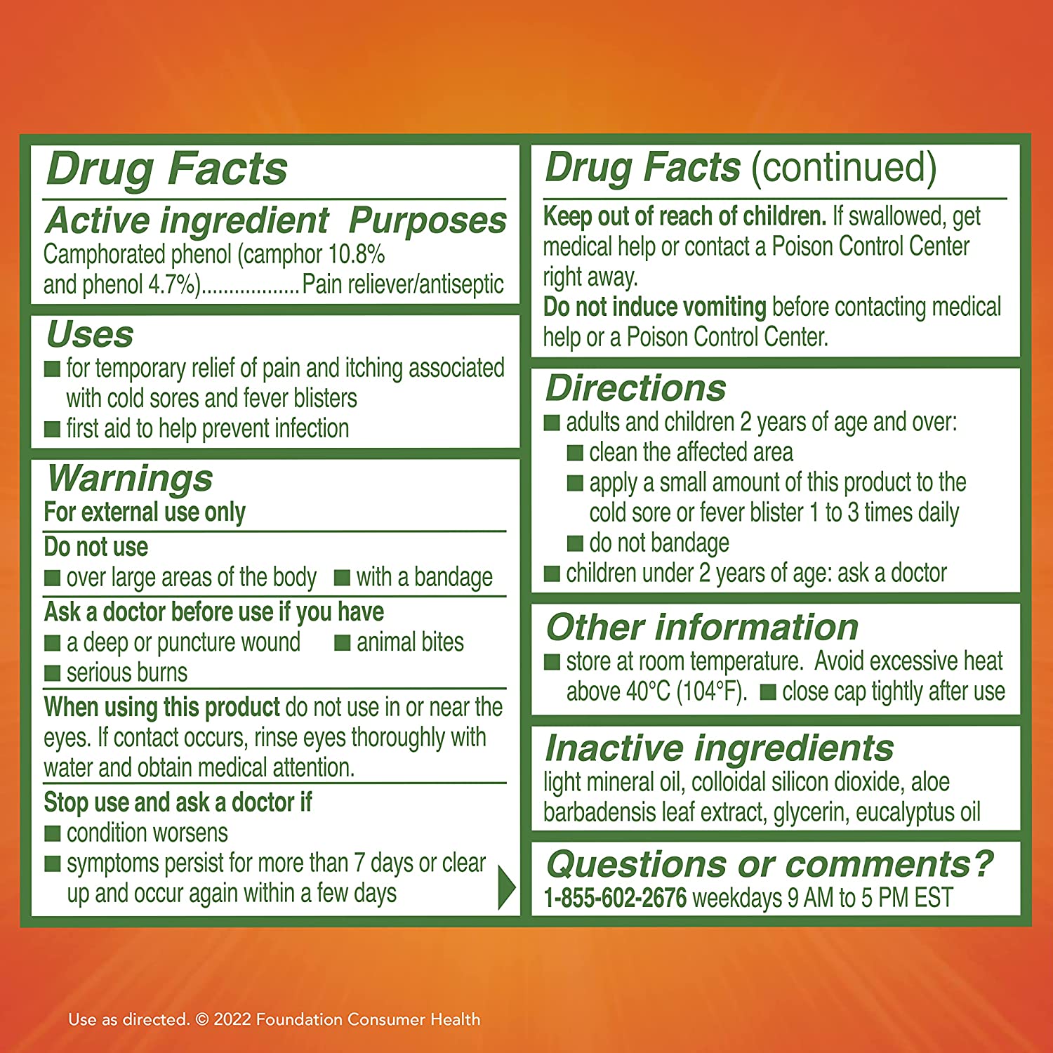 Campho-Phenique Cold Sore Treatment, Maximum Strength, Original Gel ...