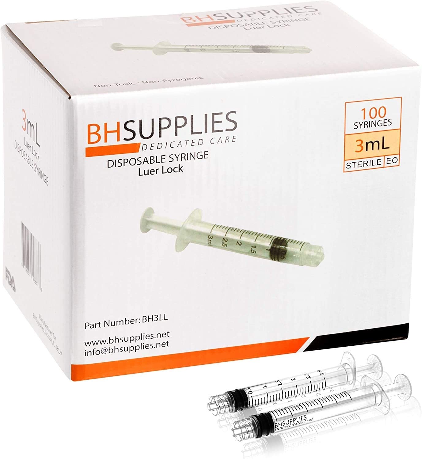 3ml Syringe Sterile with Luer Lock Tip - 100 Syringes by BH Supplies ...