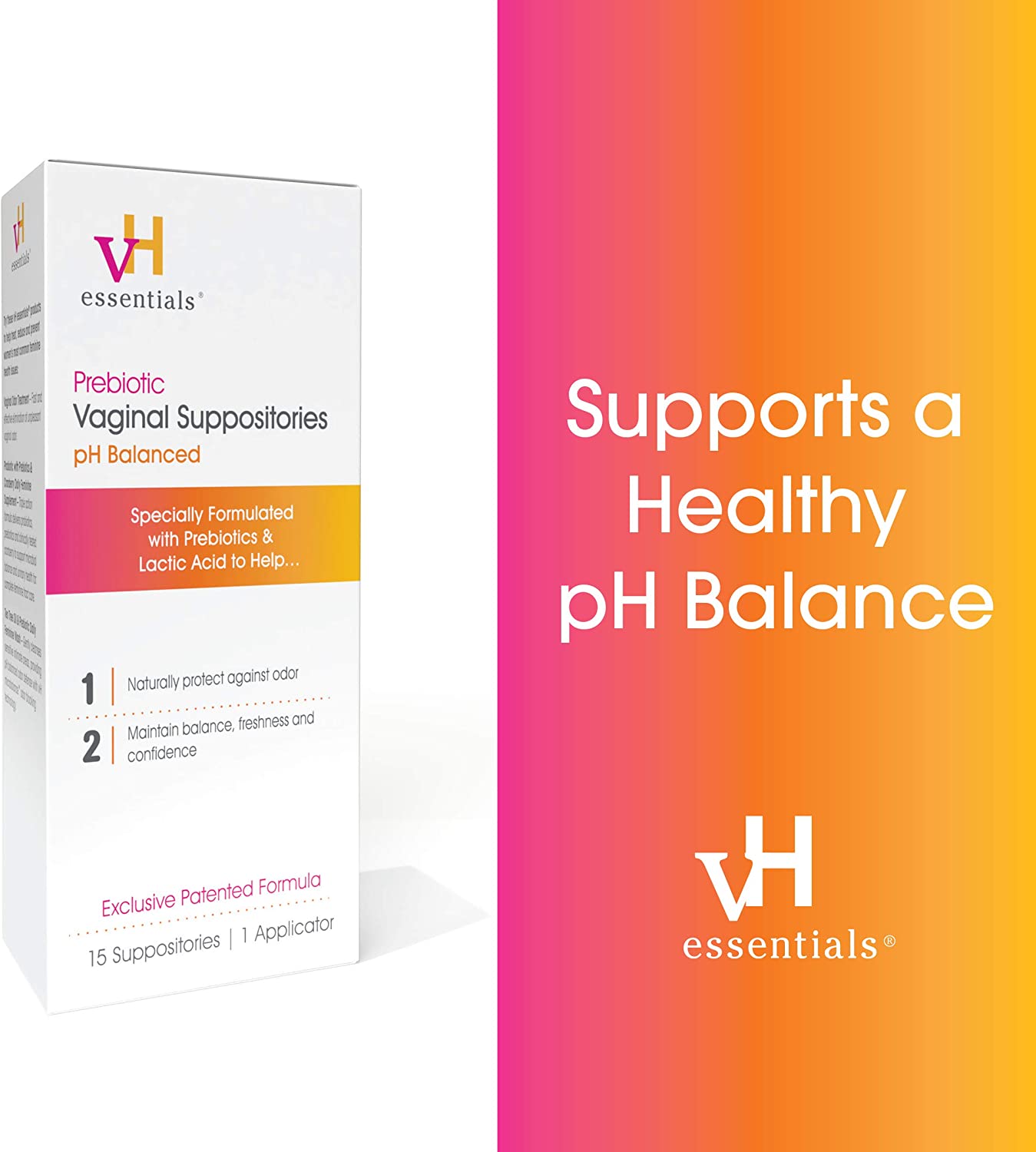 vH essentials Prebiotic PH Balanced Vaginal SuppositoriesBox, Original ...
