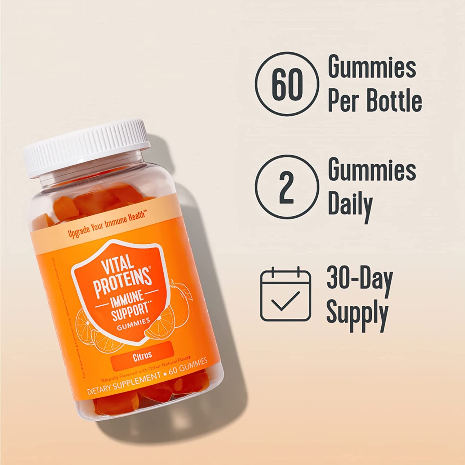 Vital Proteins Immune Gummies, Zinc, Vitamin C and Ginger Extract to Support Immune Health, 60 ...