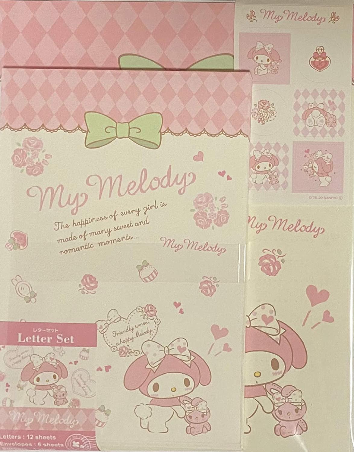 Sanrio My Melody Letter Set 12 Writing Paper + 6 Envelopes + 7 Stickers ...