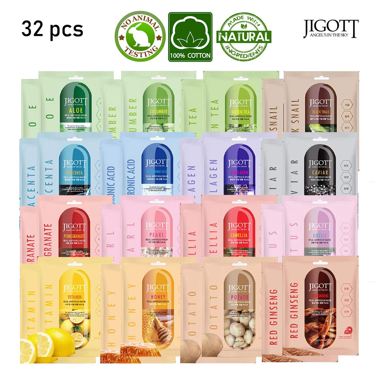 Jigott Korea Skin Care Real Ampoule Full Face Facial Mask Pack 32 Pack ...