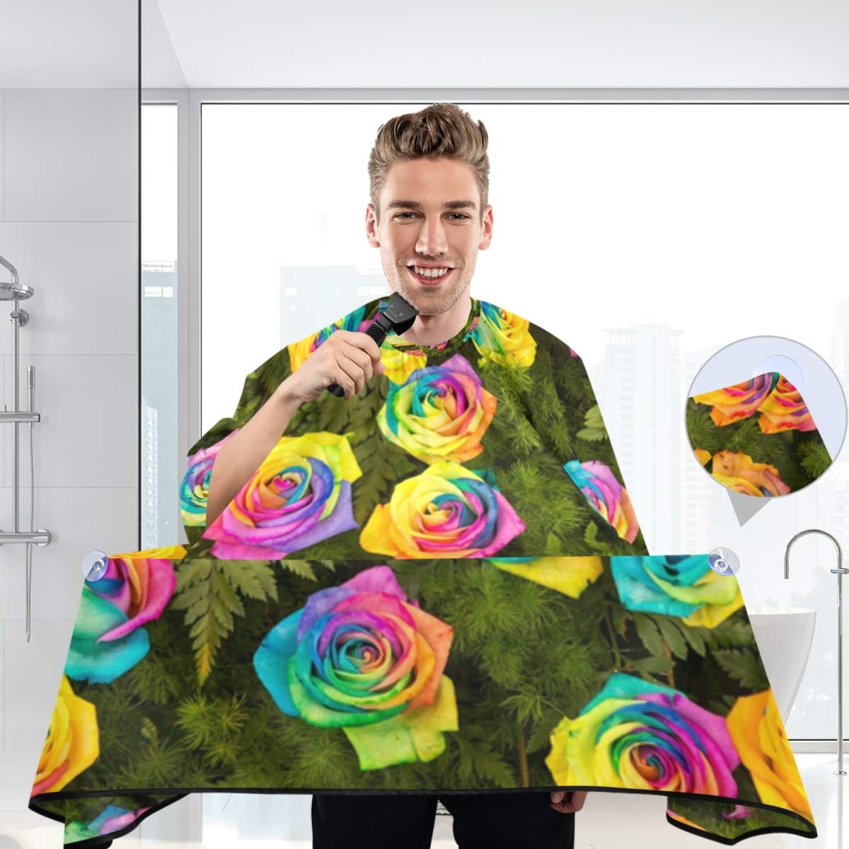 Hair Cutting Cape for Adults - Rainbow Roses And Fern Leaves Beard ...