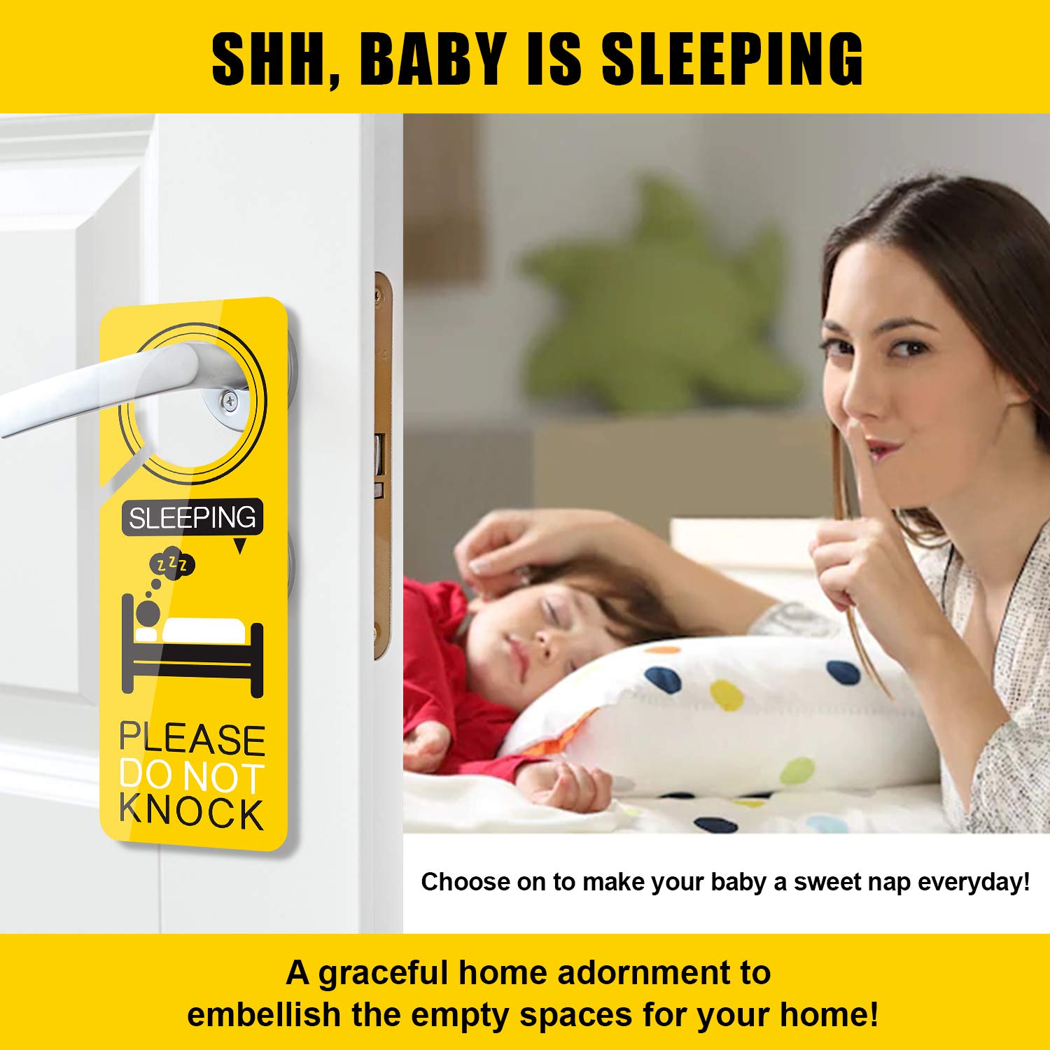 4 Pack Dont Ring Doorbell Sign Baby Sleeping, Shh Baby Sleeping Soor ...