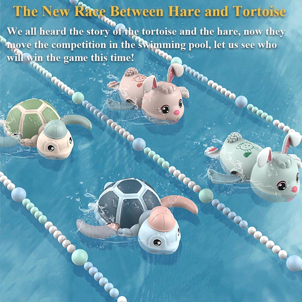 NEXTAKE Windup Hare & Tortoise Bath Toy, Wind-up Rabbit Water Toy ...