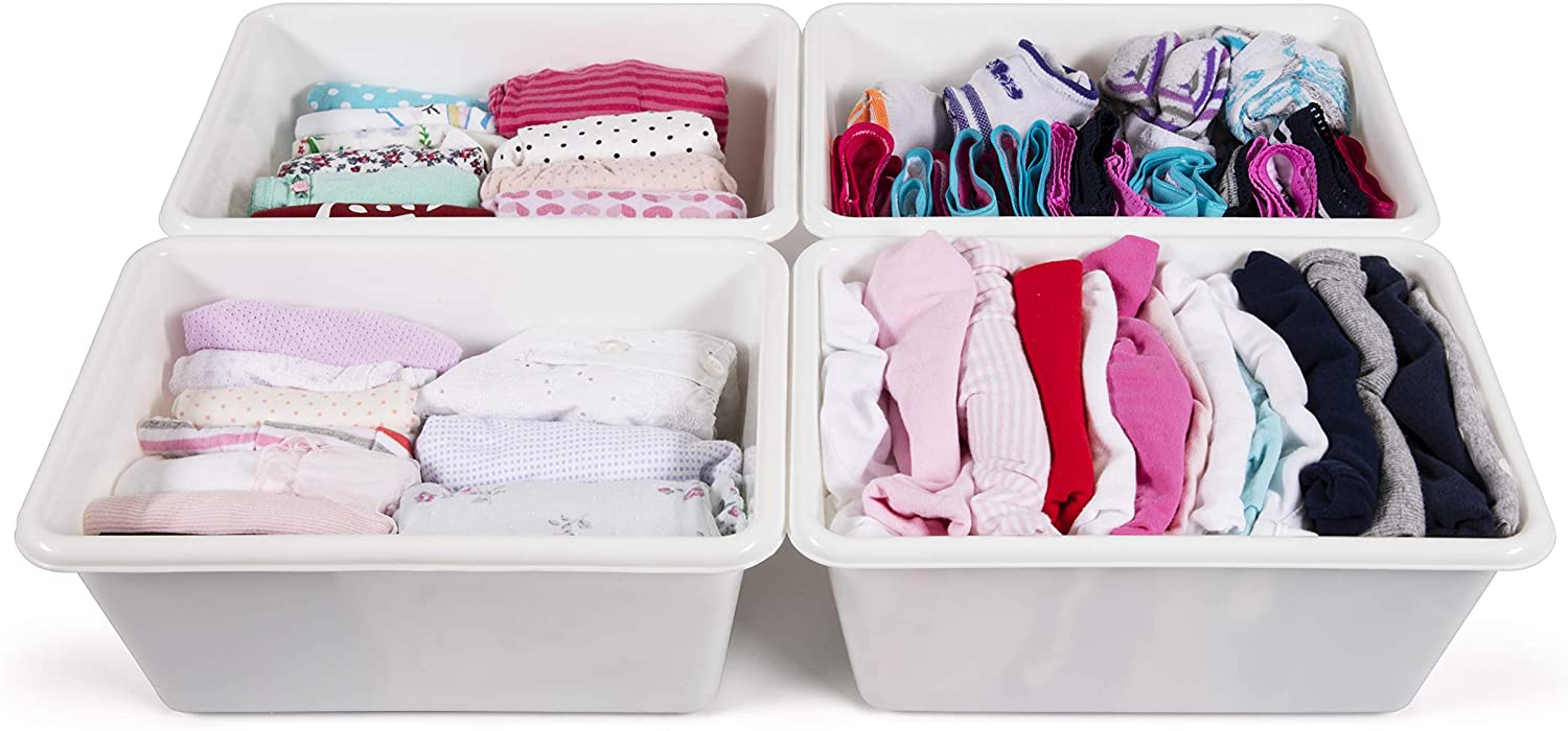 Humble Crew, White Small Plastic Storage Bins, Set of 4