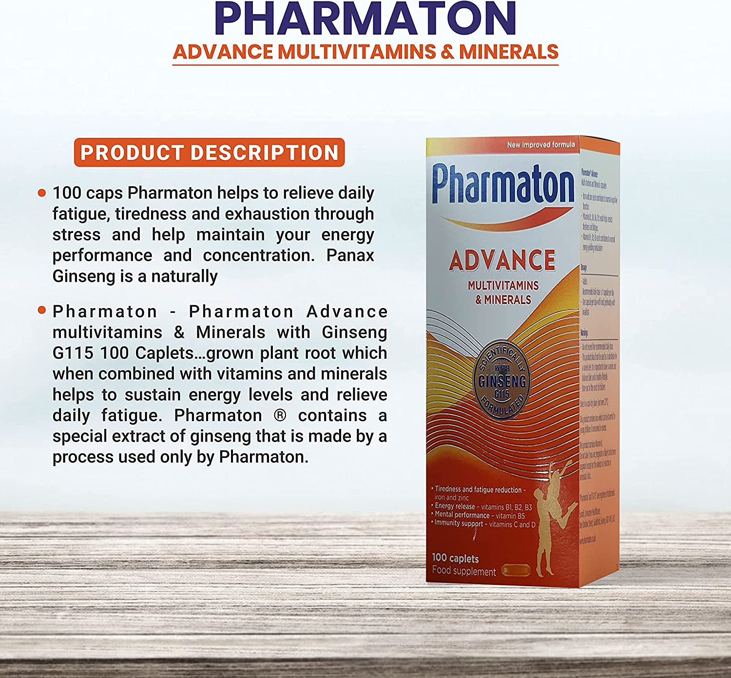 Pharmaton Advance Multivitamin and Mineral Caplets, 100 Caplets