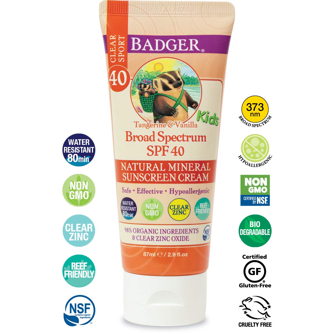 Badger SPF 40 Kids Mineral Sunscreen Cream - Reef-Friendly Broad ...