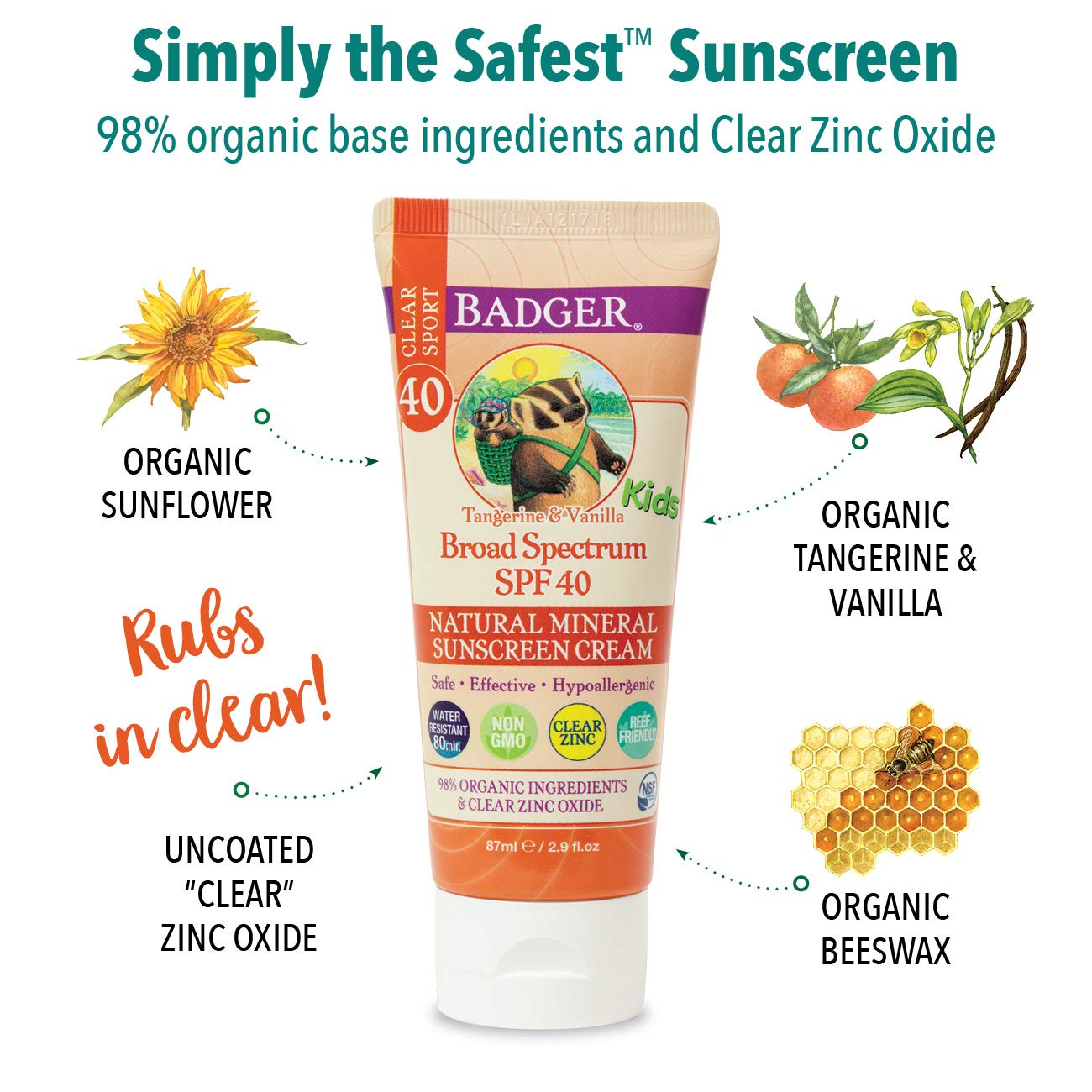 Badger SPF 40 Kids Mineral Sunscreen Cream - Reef-Friendly Broad ...