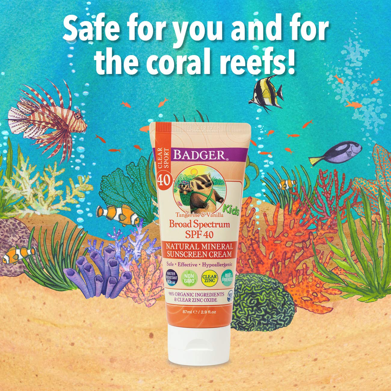Badger SPF 40 Kids Mineral Sunscreen Cream - Reef-Friendly Broad ...