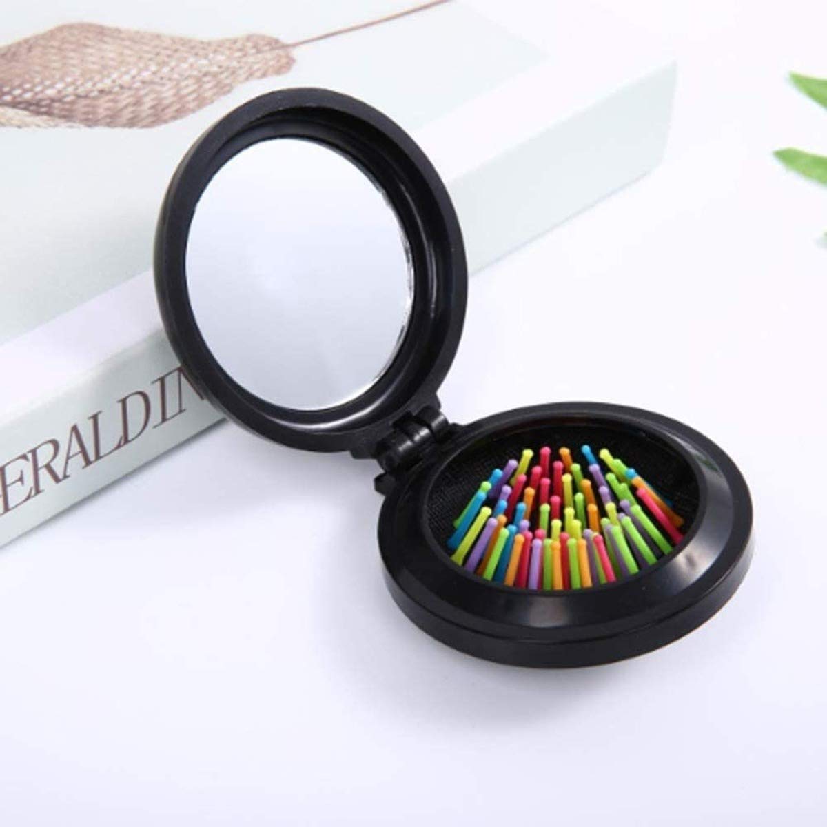 Fold Hairbrush Rainbow Round Mini Portable Mirror Compact Pop up ...
