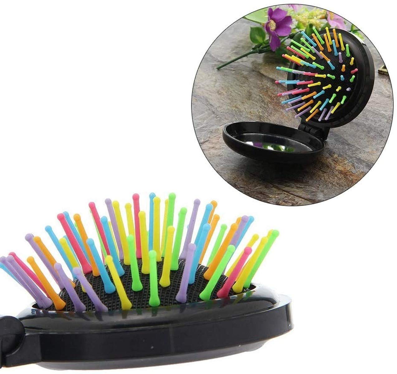 Fold Hairbrush Rainbow Round Mini Portable Mirror Compact Pop up ...