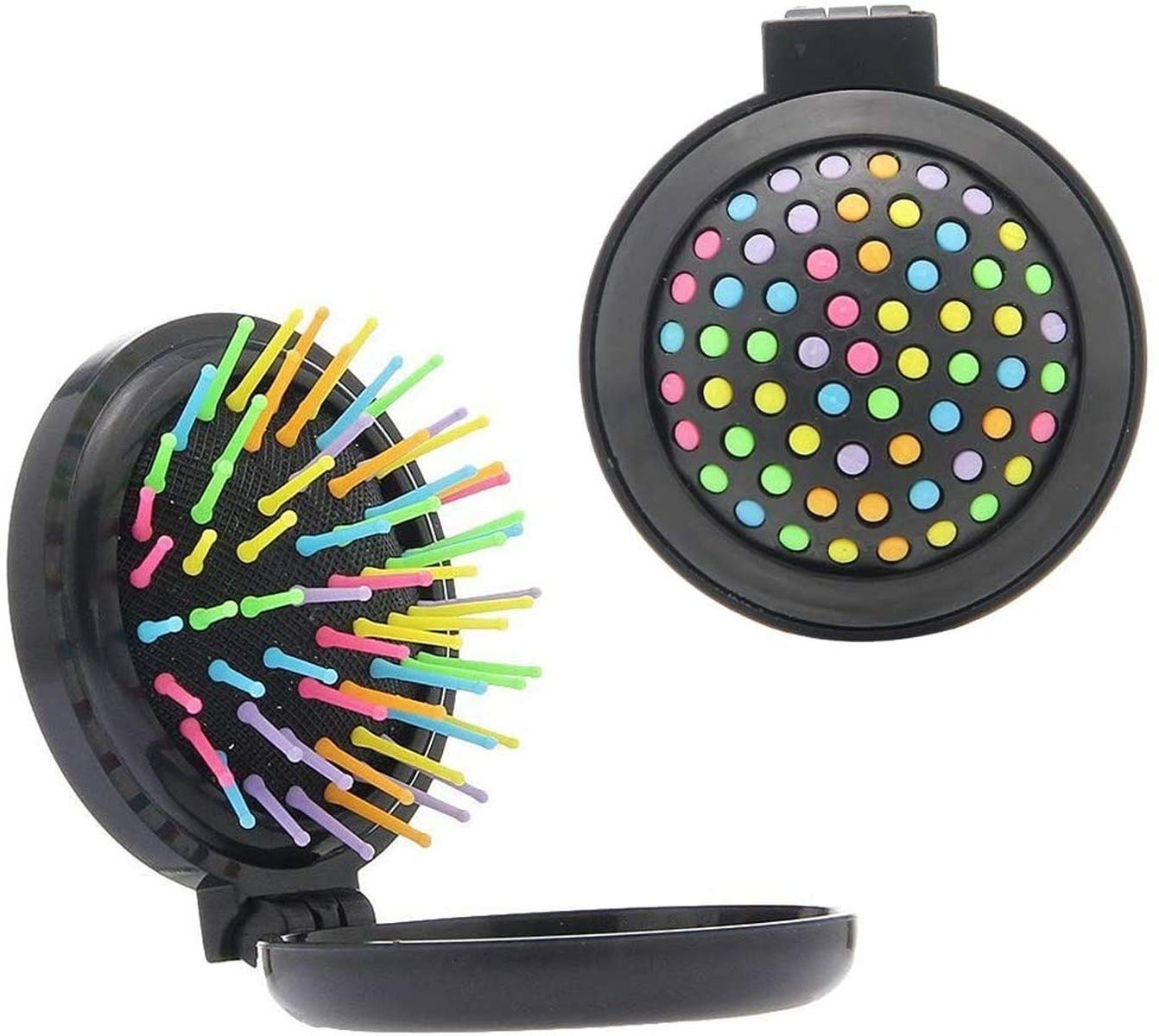 Fold Hairbrush Rainbow Round Mini Portable Mirror Compact Pop up ...