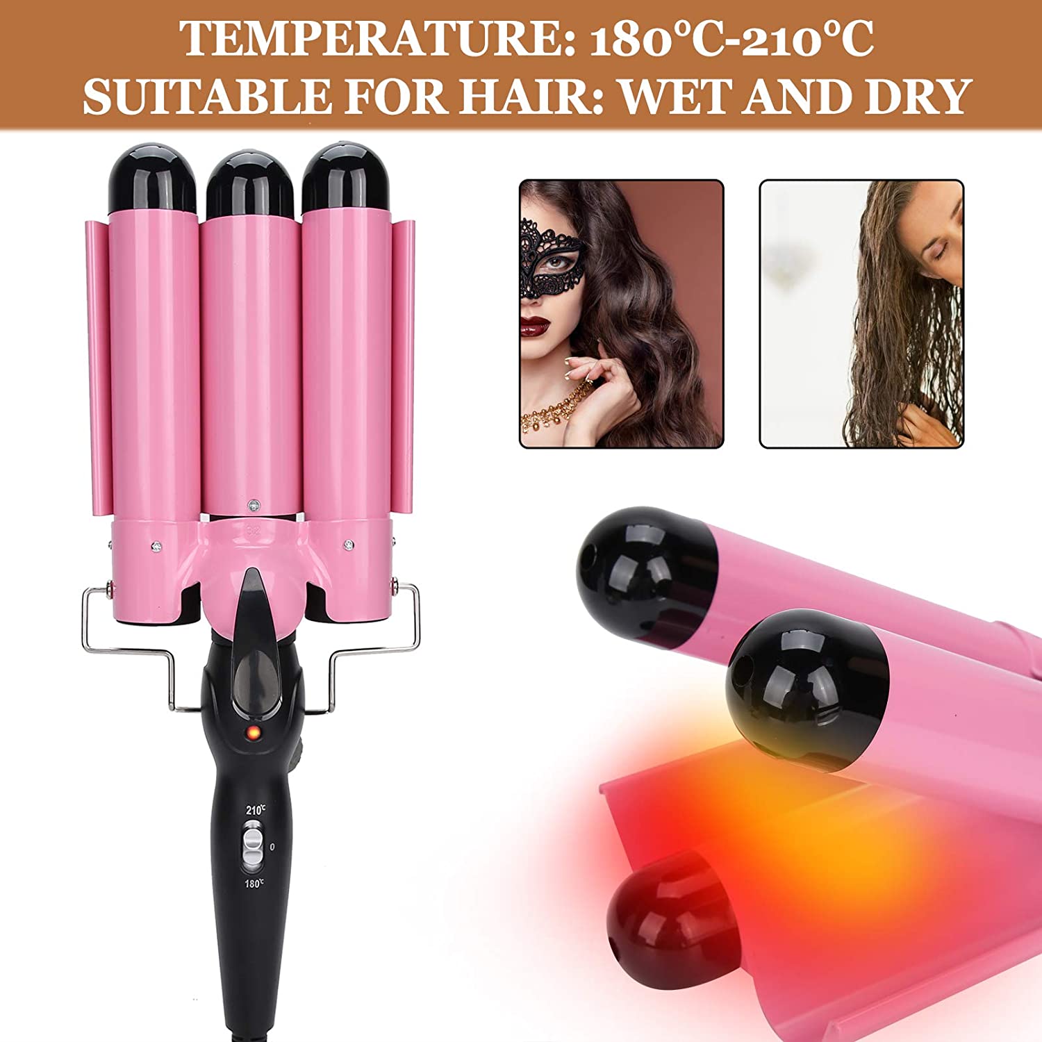 Hair Curling Iron 3 Barrel Hair Crimper Ceramic Temperature Control ...
