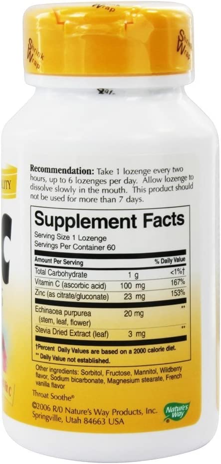 Nature"s Way - Zinc Lozenges W/Echinacea & Vitamin C, 60 lozenges