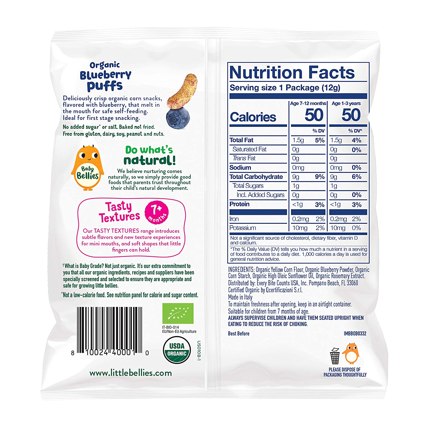 Baby Bellies Organic Blueberry Puff, 12 Count