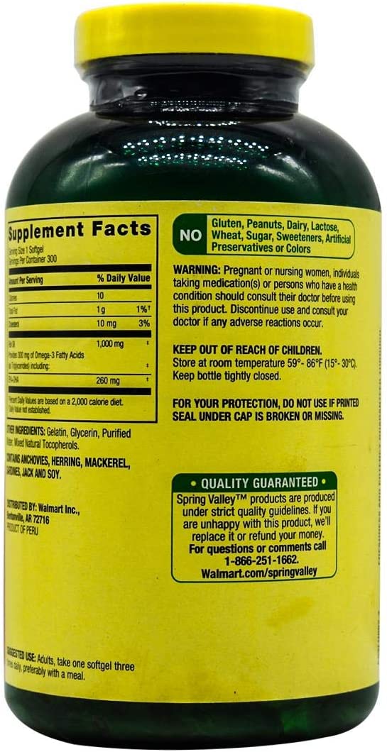 Spring Valley - Fish Oil 1000 mg, 300 Softgels
