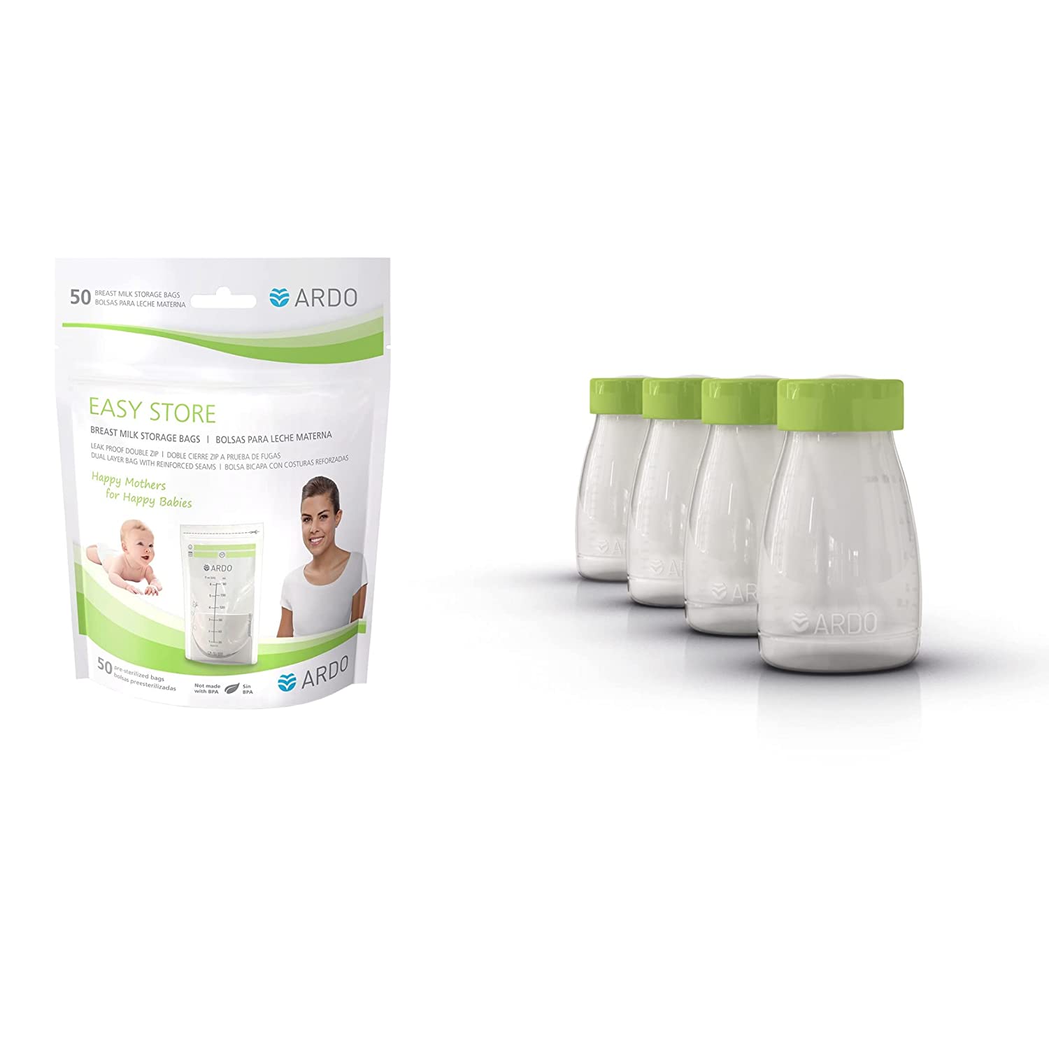 Ardo Easy Store Breast Milk Storage Bags (50) and 4 Bottles ...