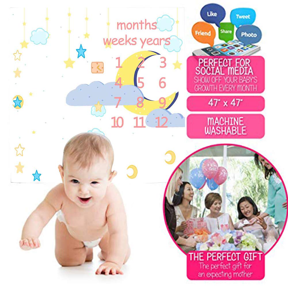 Baby Monthly Milestone Blanket Wrinkle Resistance Backdrop Cartoon ...
