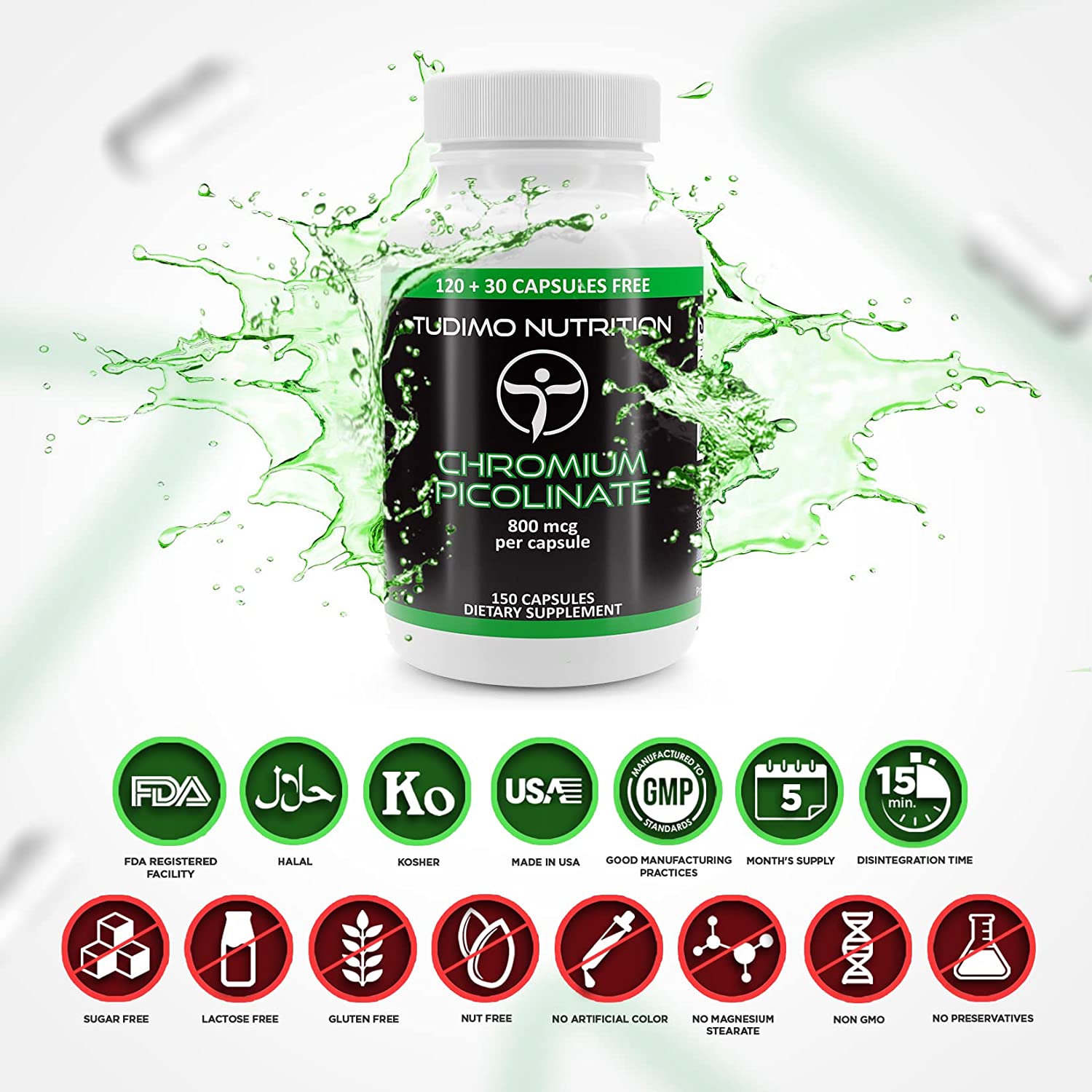 Chromium Picolinate 800mcg Capsules - 150 pcs (4+ Month Supply) of ...