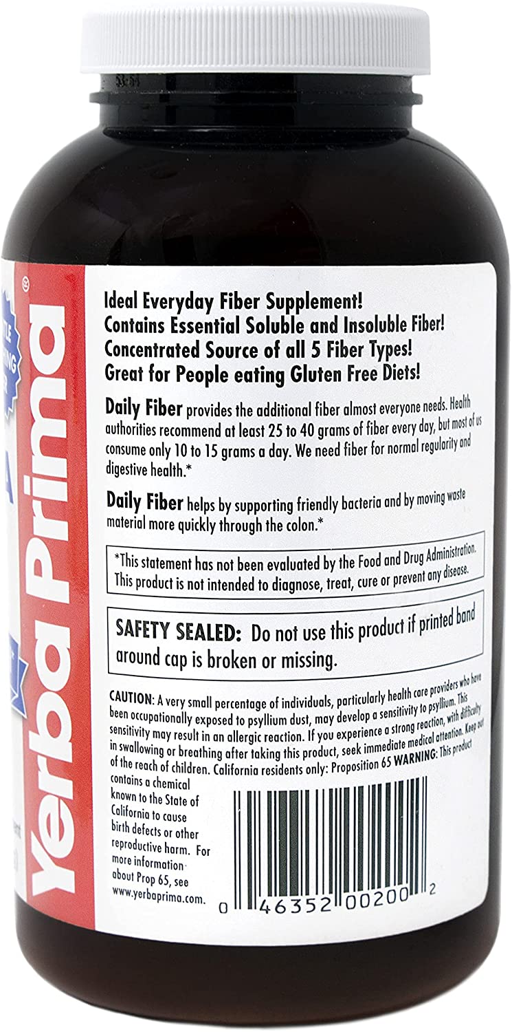 Yerba Prima Daily Fiber Formula Powder - 12 oz (Pack of 4) - Soluble ...