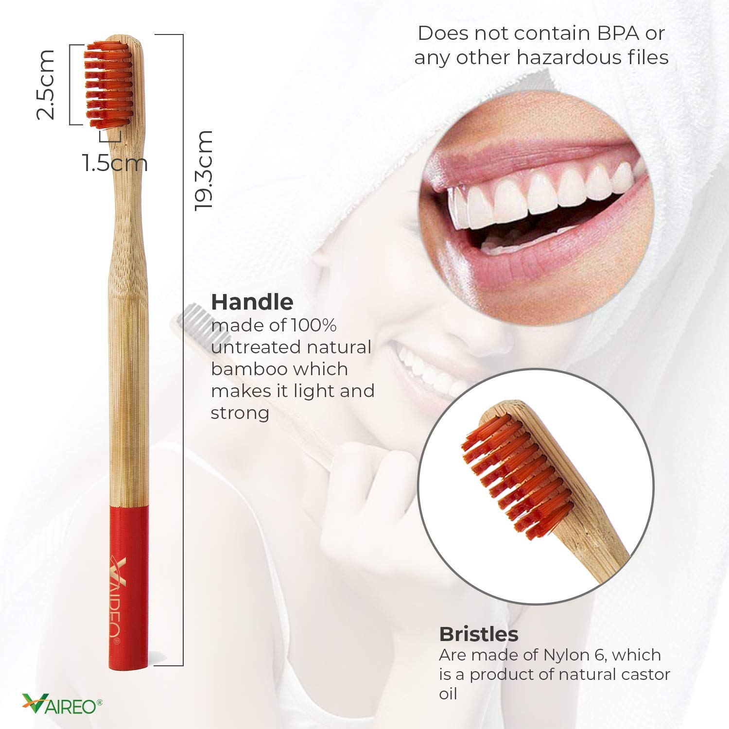 Vaireo Bamboo Eco Friendly Wooden Soft Toothbrushes – Wood Handle Vegan ...