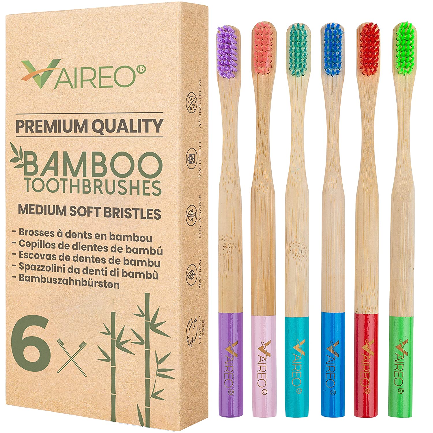 Vaireo Bamboo Eco Friendly Wooden Soft Toothbrushes – Wood Handle Vegan ...