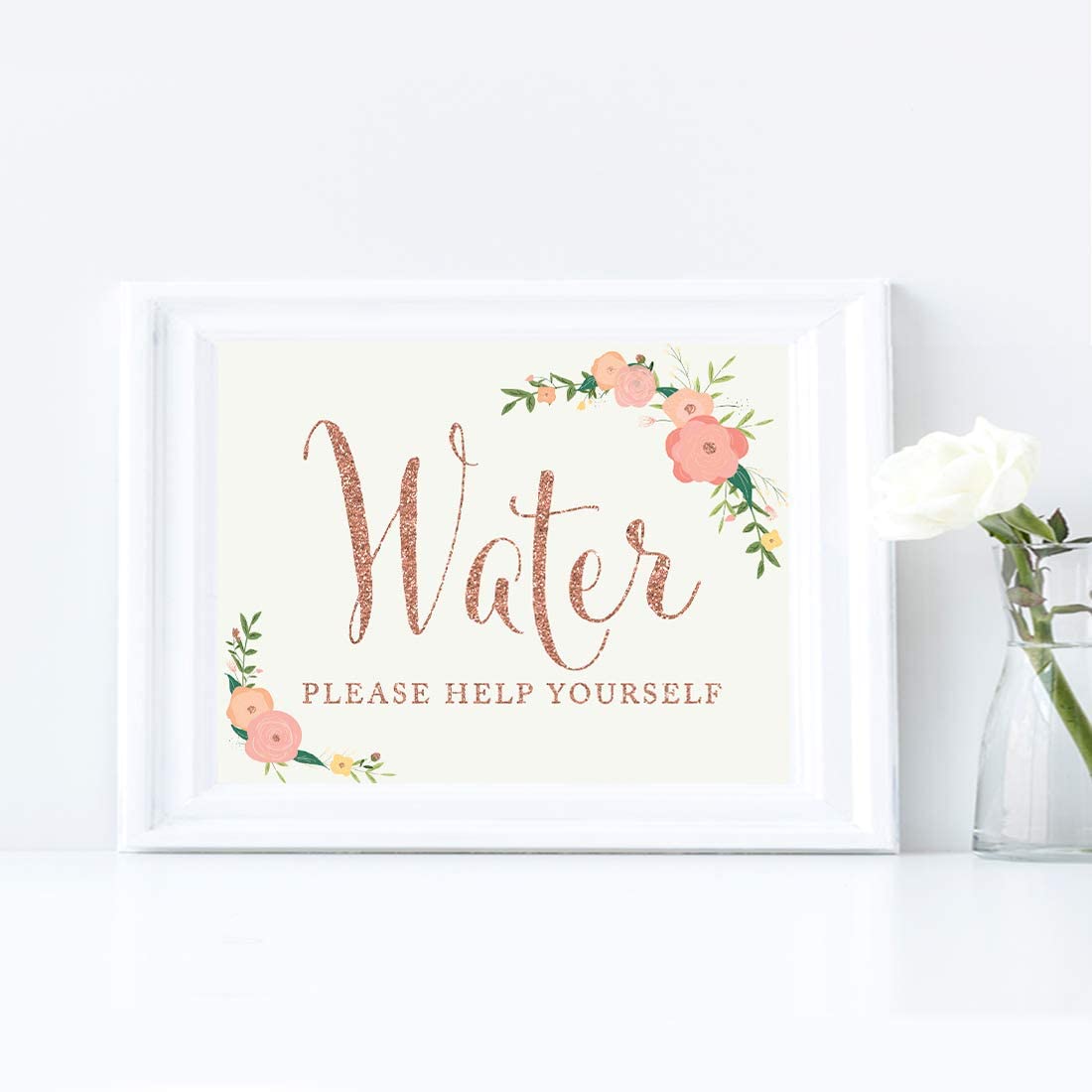 Andaz Press Wedding Party Signs, Faux Rose Gold Glitter with Florals, 8 ...