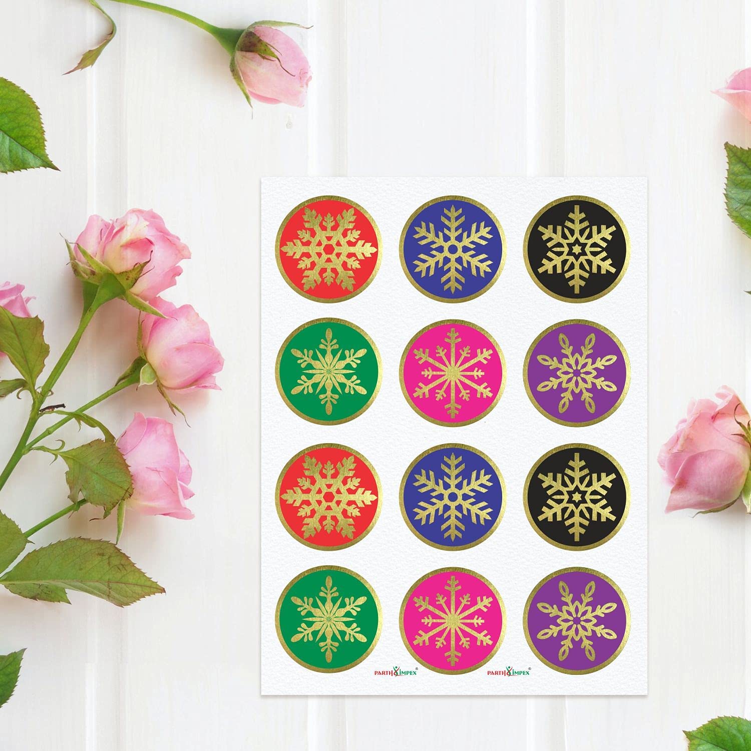 Snowflake Stickers - (Pack of 120) 2" Large Round Gold Foil Stamping ...