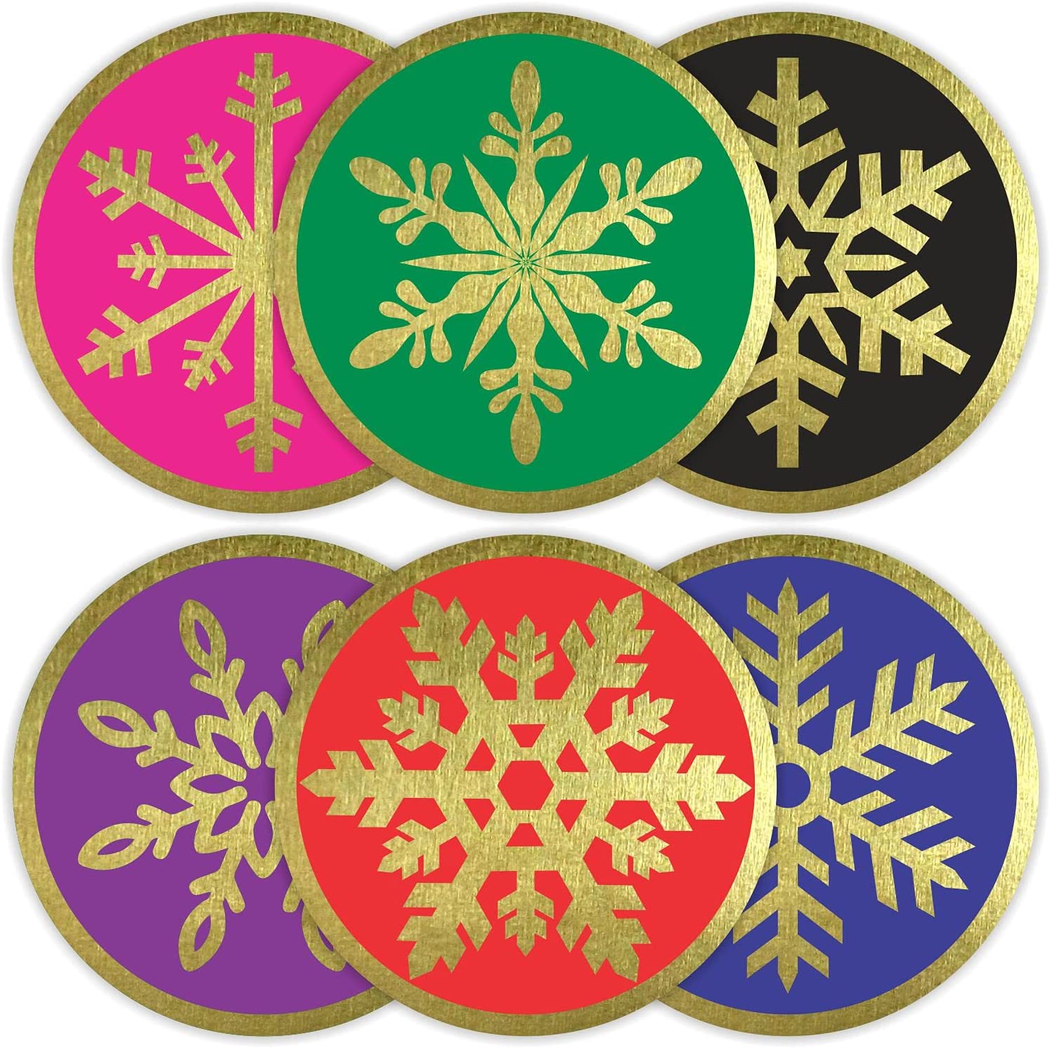 Snowflake Stickers - (Pack of 120) 2" Large Round Gold Foil Stamping ...