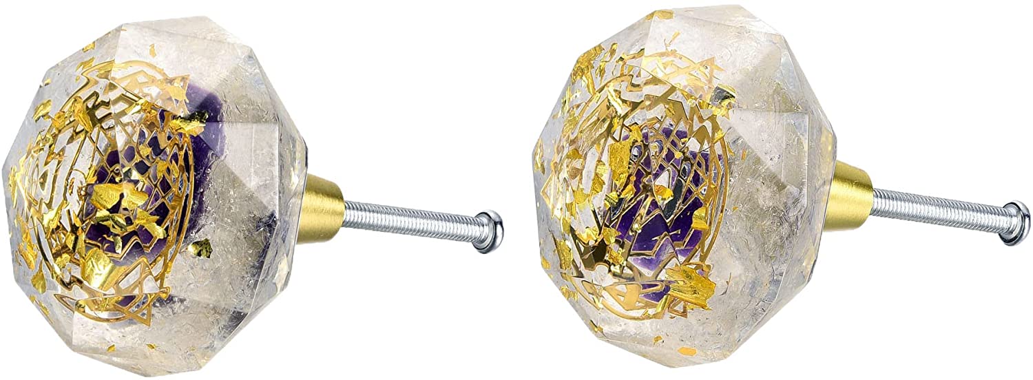 WarmHut 2 Pack Chakra Drawer Knobs, Quartz Crystal Round Resin Stone Chakra Drawer Knobs and ...