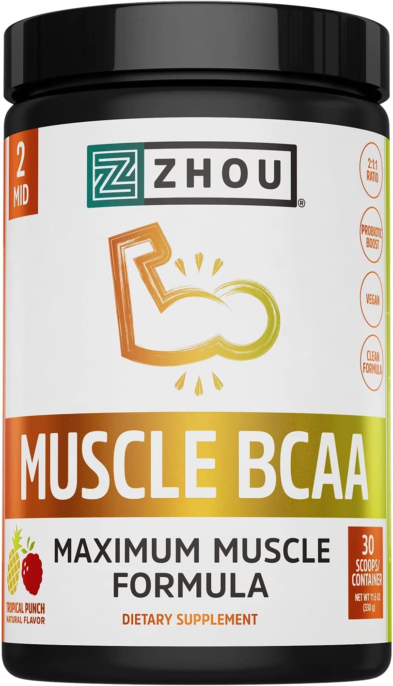 Zhou Nutrition Muscle BCAA Powder, Vegan Muscle Recovery, Natural ...