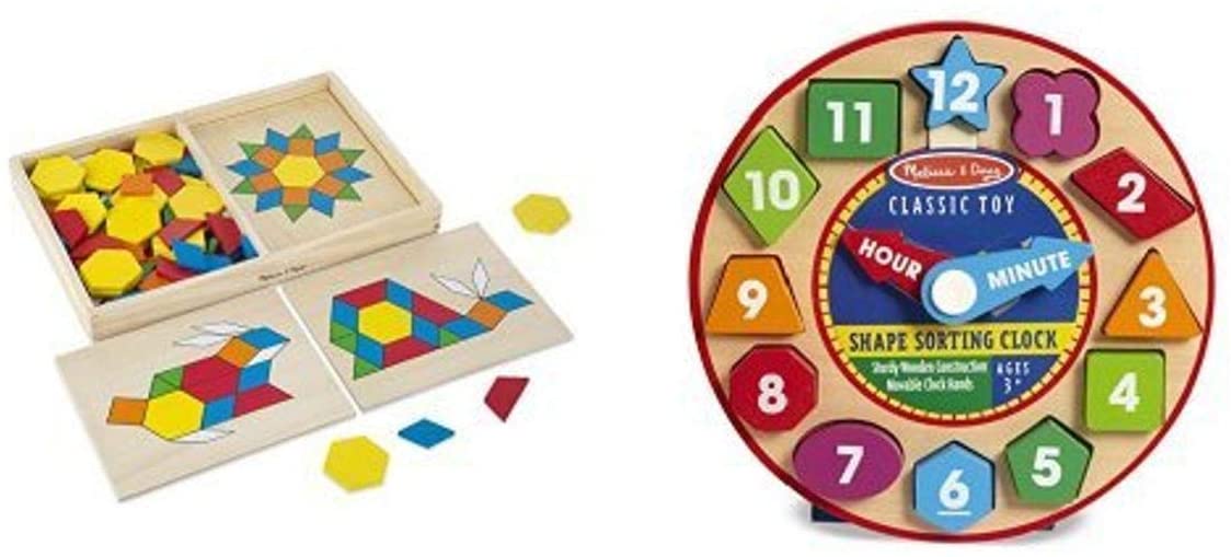 Melissa & Doug Pattern Blocks & Shape Sorting Clock Bundle