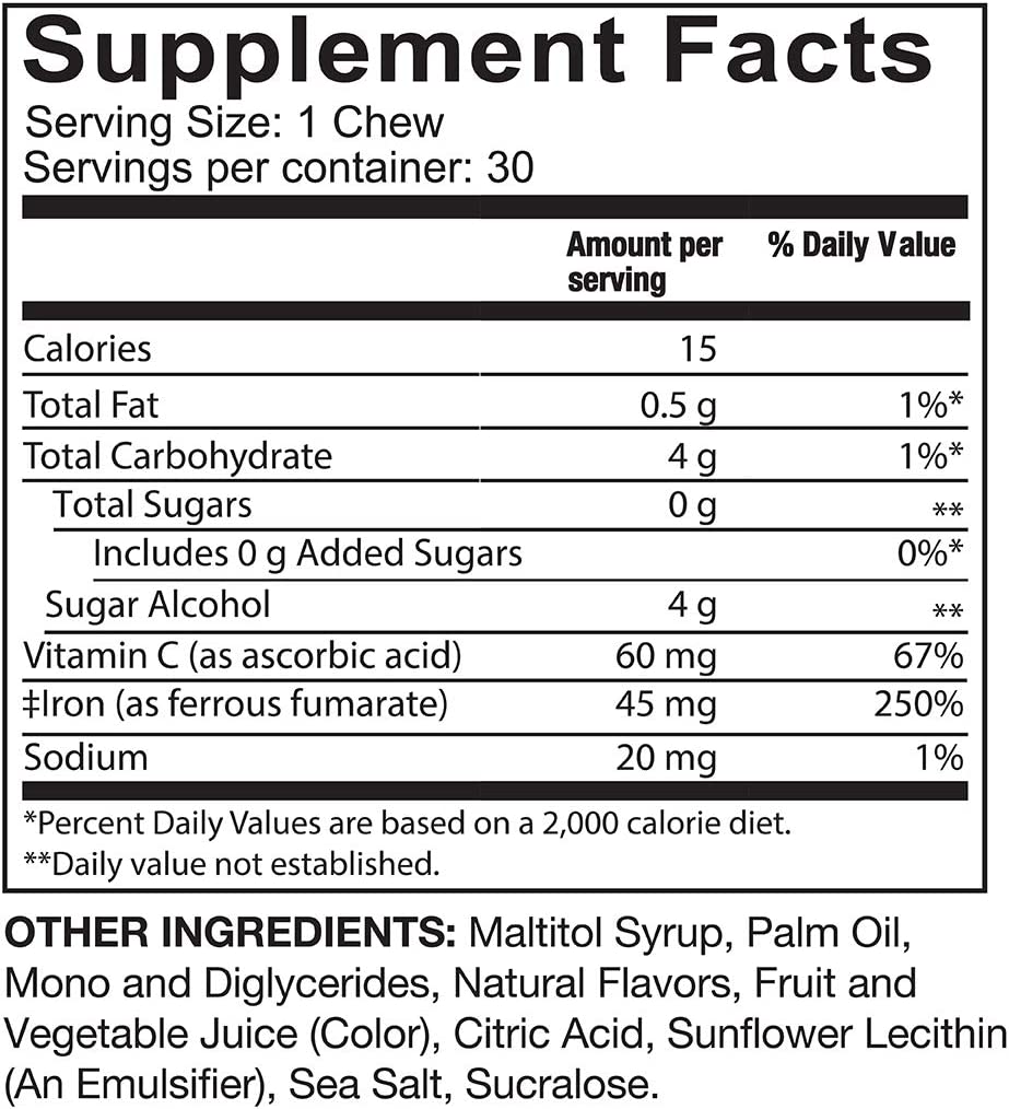 Celebrate Iron C 45 mg - Soft Chews - Cherry Burst - 30 Count