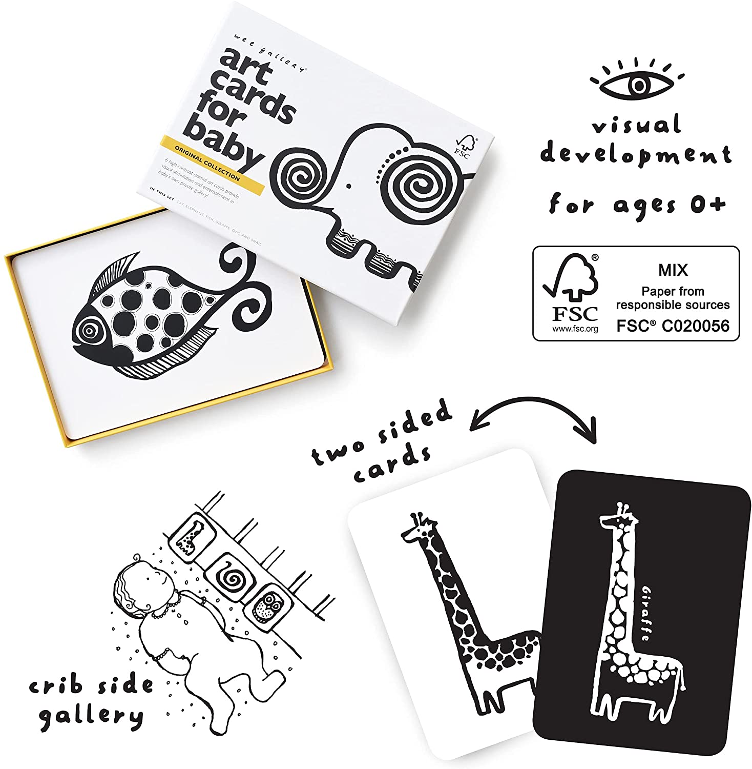 Wee Gallery Black and White Art Flash Cards for Babies, High Contrast ...